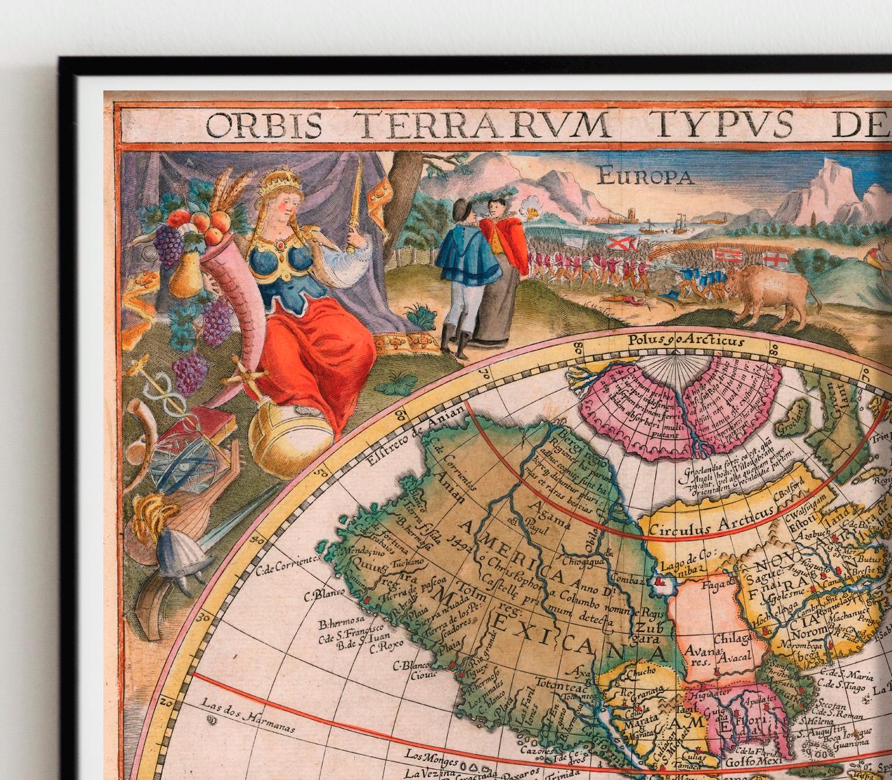 1594 Double Hemisphere Old World Map, Poster Map, Handmade Scroll, 1594 Double Hemisphere World ...