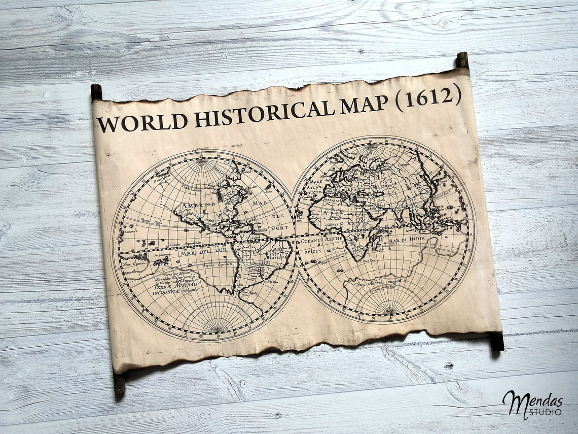 World Historical Map (1612) Scroll, Old World Map, Vintage World Map on ...