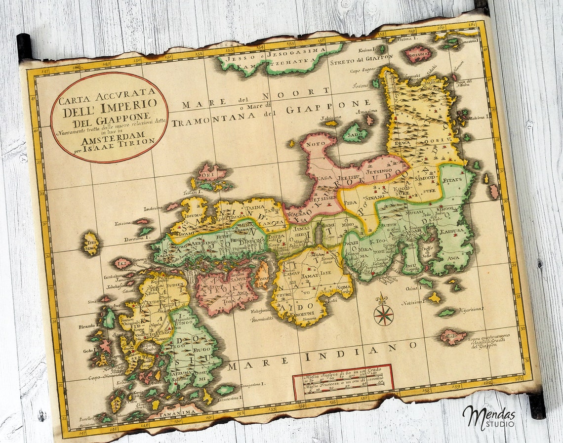 1740 Map of Japan on Handmade Scroll, Japan Old Map, Ancient Map of ...