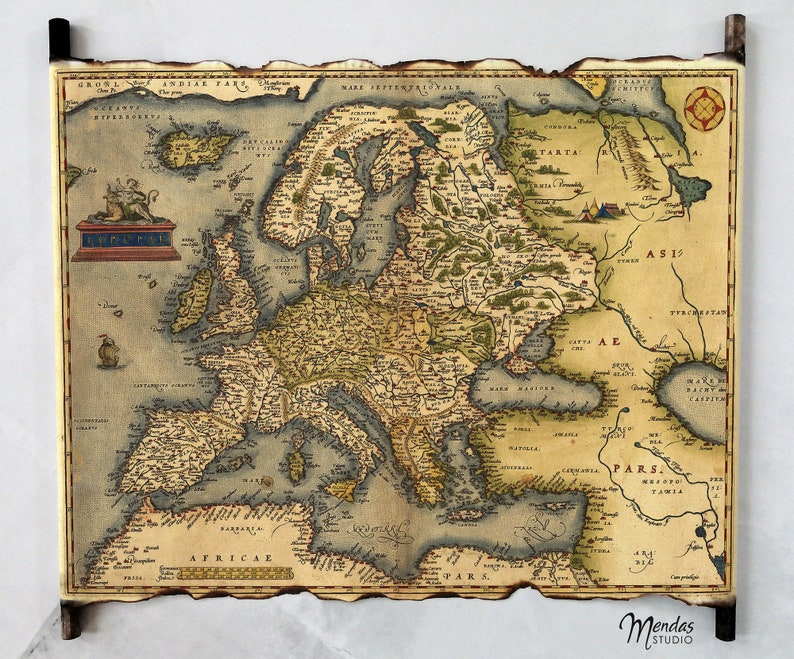 Vintage Map of Europe by Abraham Ortelius 1572 Europa Ortelius, Old Map of Europe on Handmade ...