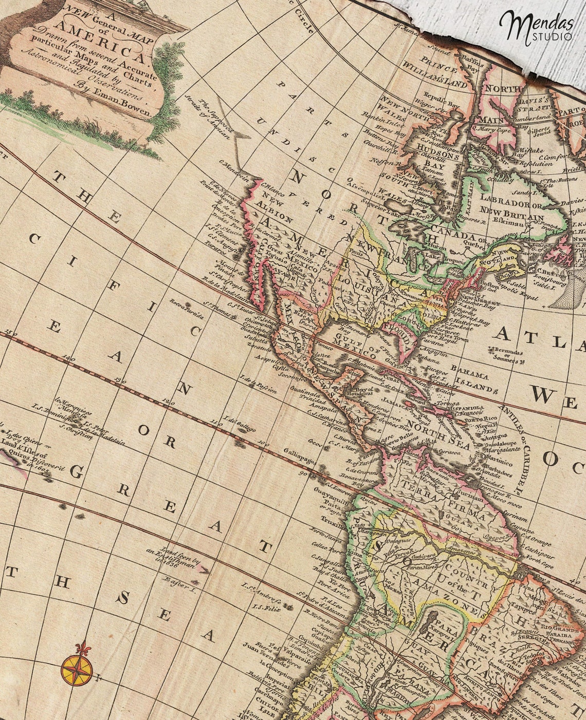 1747 Bowen Map of North America and South America, Antique Map of ...