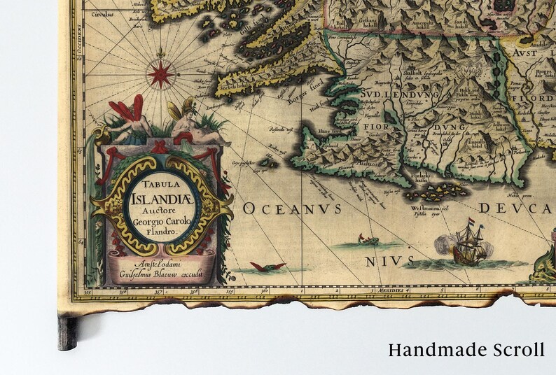 1635 Map of Iceland, Vintage Iceland Map, 17th Century Map by Willem Janszoon Blaeu, Tabula ...