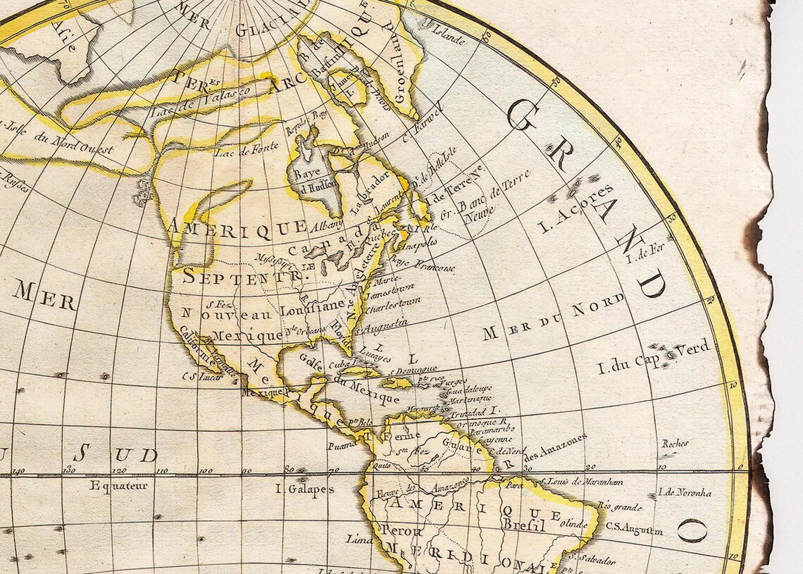 1785 Vintage Map of North America and South America on Handmade Scroll ...