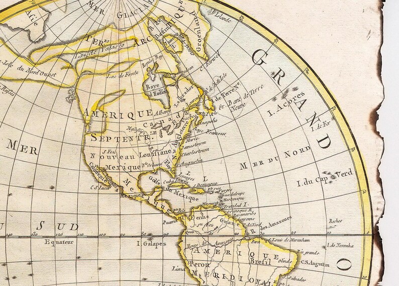 1785 Vintage Map of North America and South America on Handmade Scroll ...