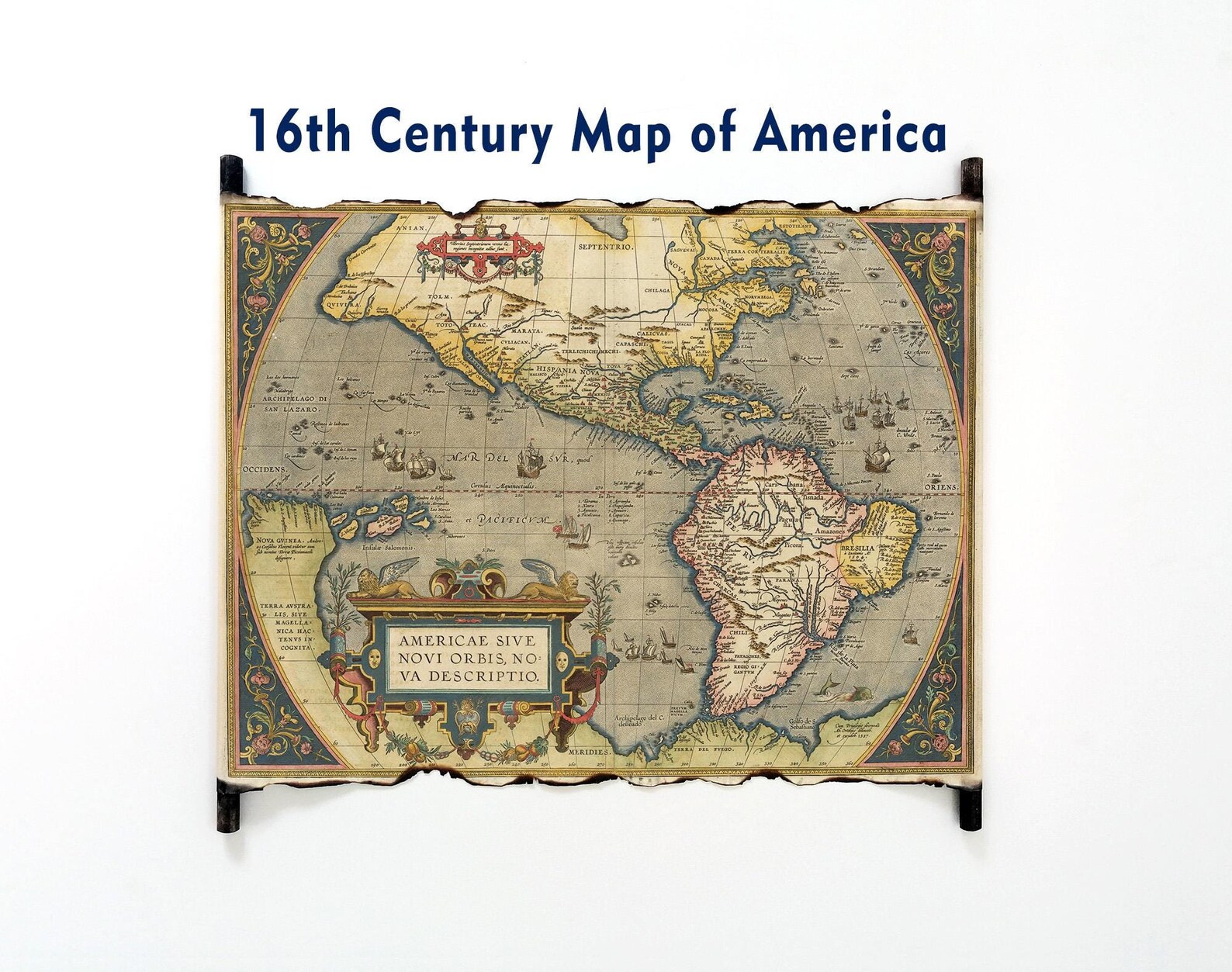 16th Century Map of America, Typus Orbis Terrarum 1595, Americae Sive ...
