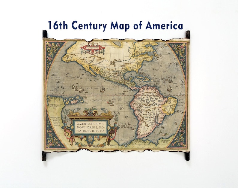 16th Century Map of America, Typus Orbis Terrarum 1595, Americae Sive Novi Orbis, Nova ...