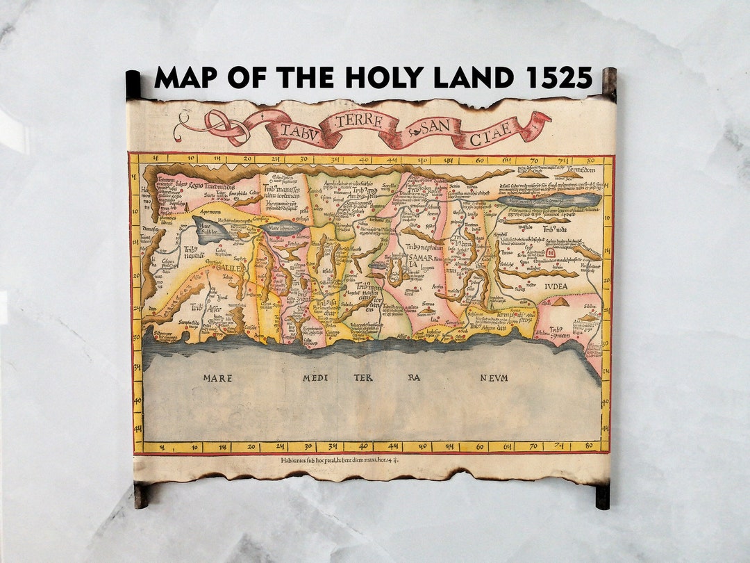 Holy Land Old Map, 1525 Map of the Holy Land by Lorenz Fries, Antique ...