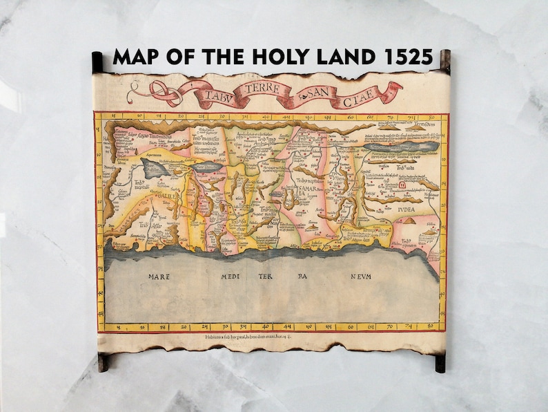 Holy Land Old Map, 1525 Map of the Holy Land by Lorenz Fries, Antique ...