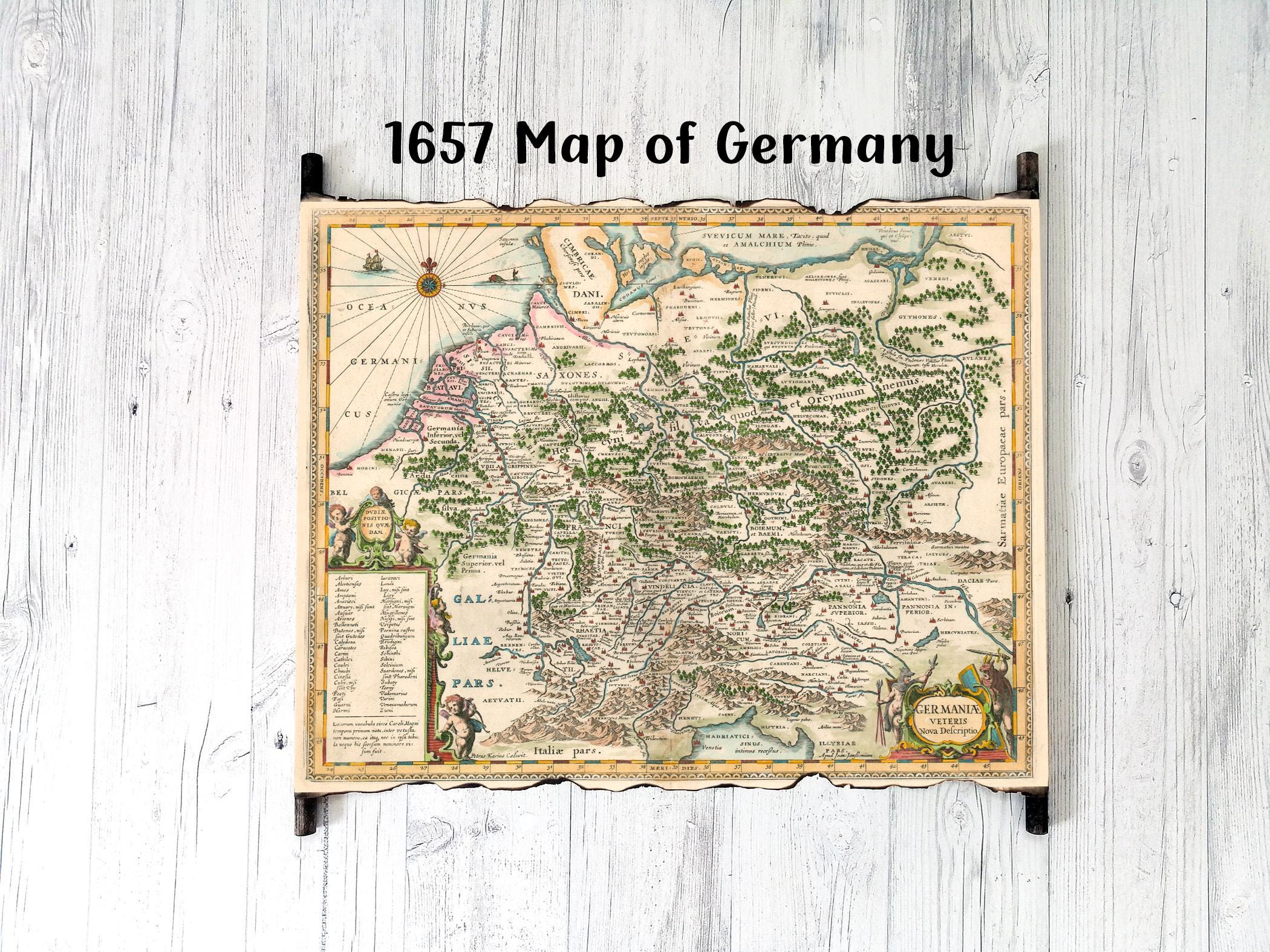 Vintage Germany Map, Ancient Map of Germany 1657 Jansson, Germania Old ...