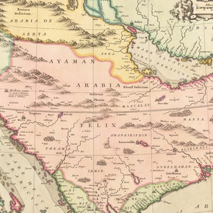 Old Map of Arabia 1661 on Handmade Scroll, Vintage Map of Arabian ...