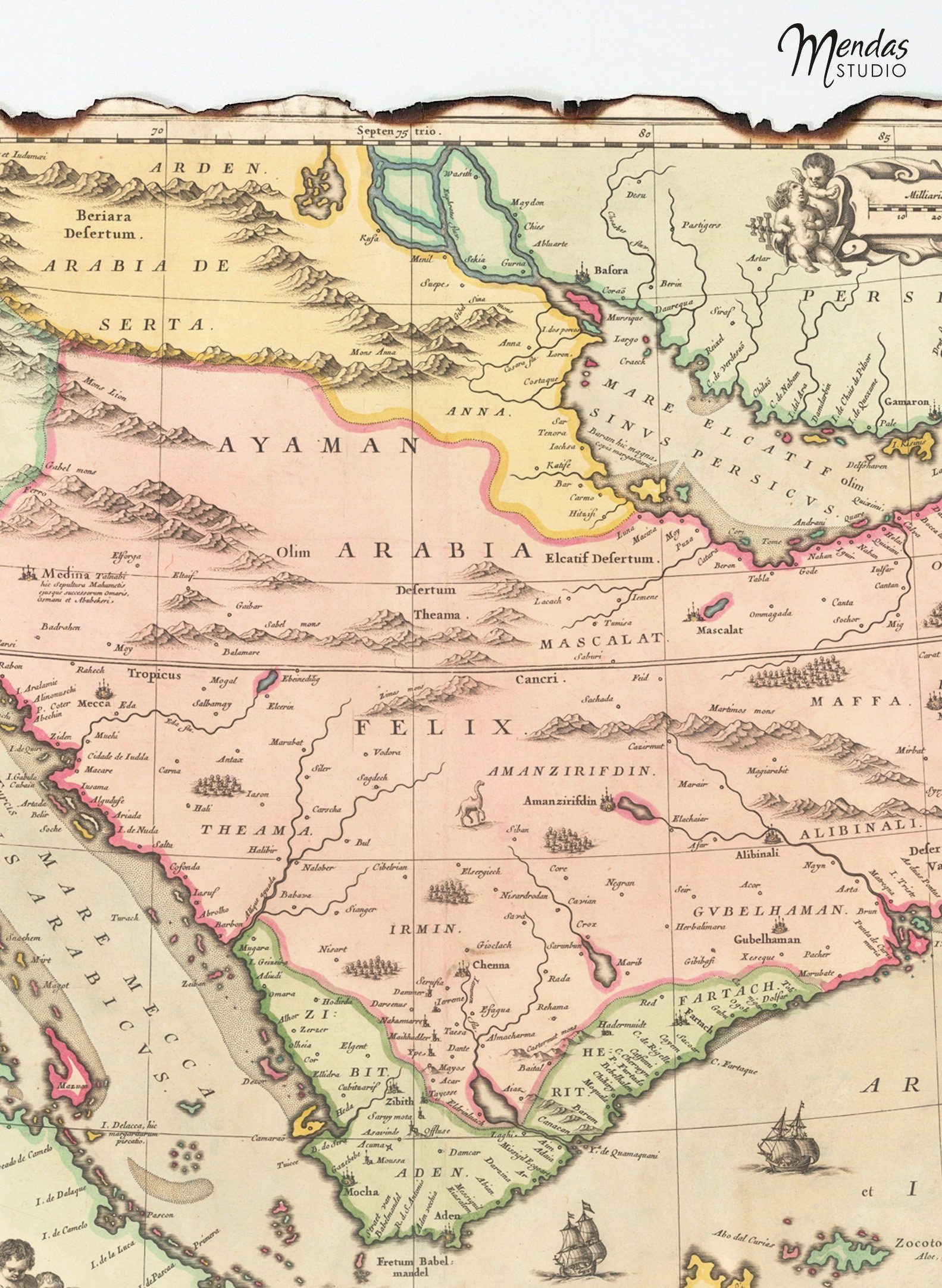 Old Map of Arabia 1661 on Handmade Scroll, Vintage Map of Arabian ...