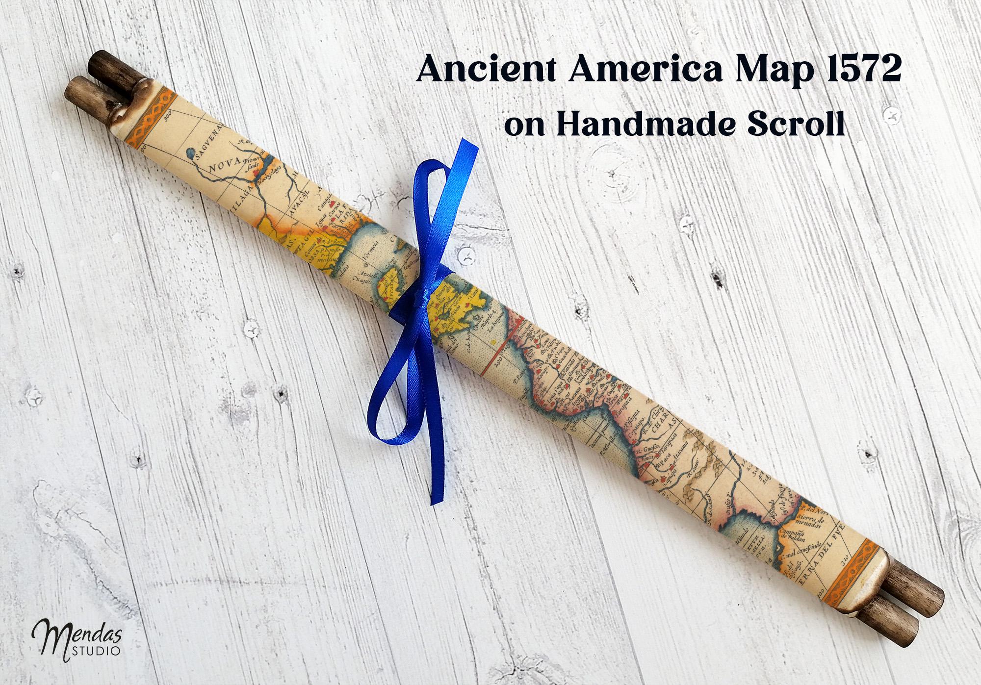 Ancient America Map 1572 on Handmade Scroll, 16th Century Vintage Map ...