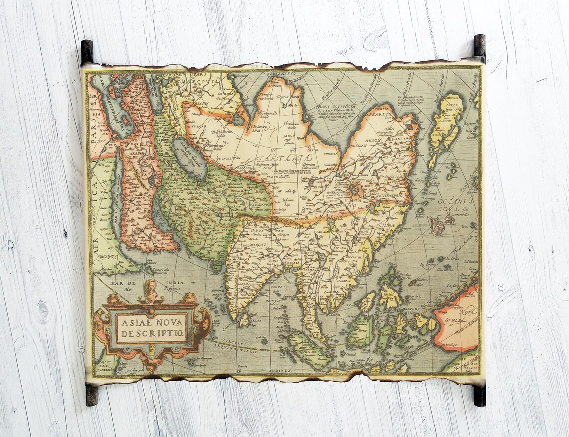 Vintage Map of Asia (1572) by Abraham Ortelius, Old Map of Asia ...