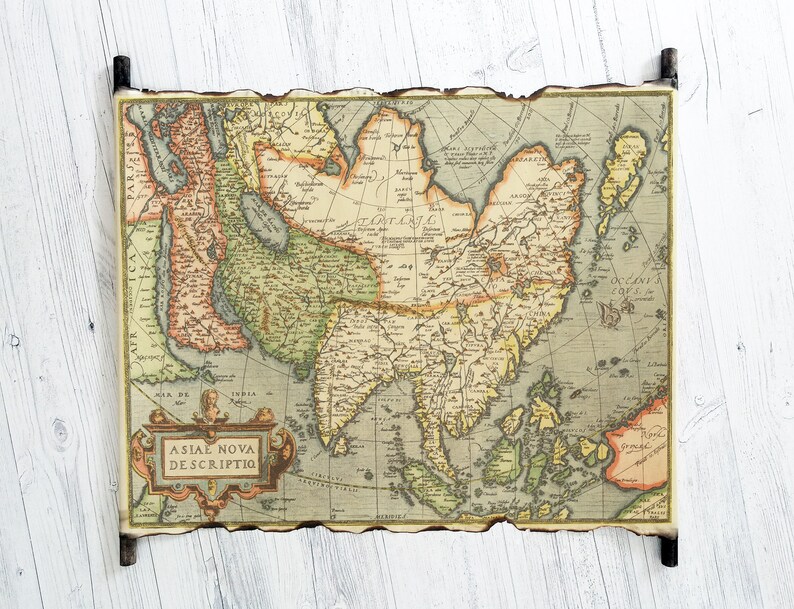 Vintage Map of Asia (1572) by Abraham Ortelius, Old Map of Asia ...