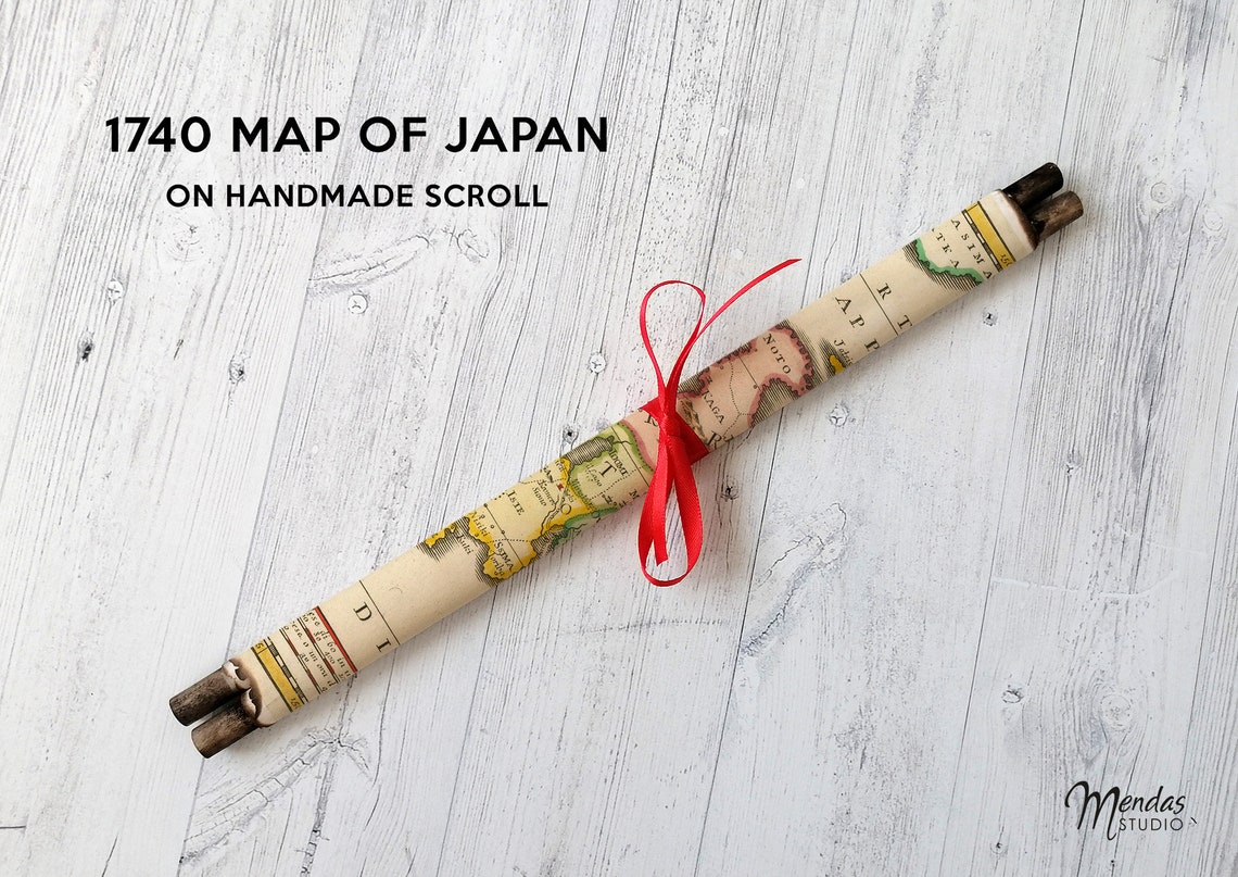 1740 Map of Japan on Handmade Scroll, Japan Old Map, Ancient Map of ...
