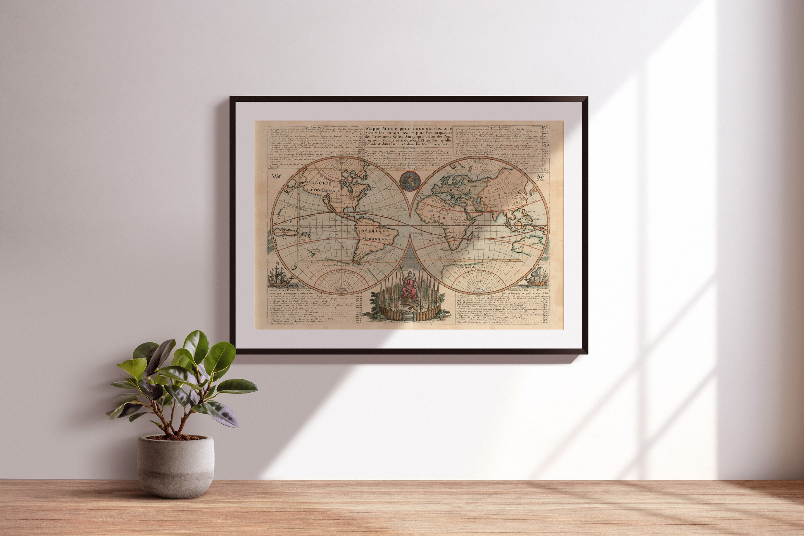 Old Map of the World, Vintage World Map, Interesting Double Hemisphere ...