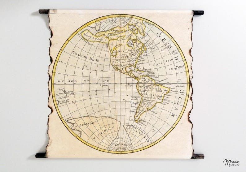 1785 Vintage Map of North America and South America on Handmade Scroll ...