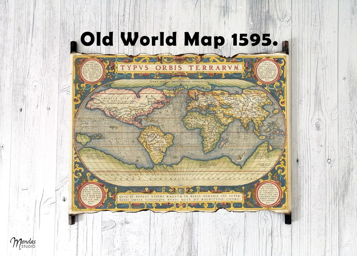 Vintage World Map on Handmade Scroll, Typus Orbis Terrarum Antique ...