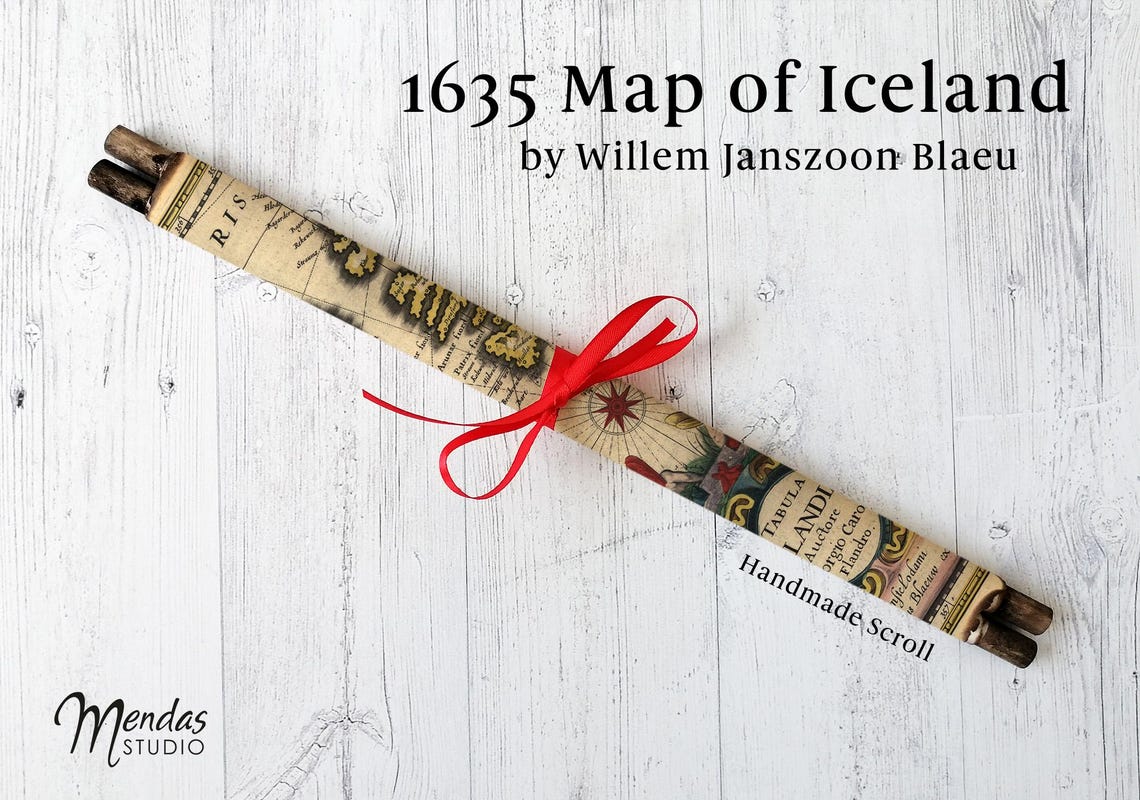 1635 Map of Iceland, Vintage Iceland Map, 17th Century Map by Willem Janszoon Blaeu, Tabula ...