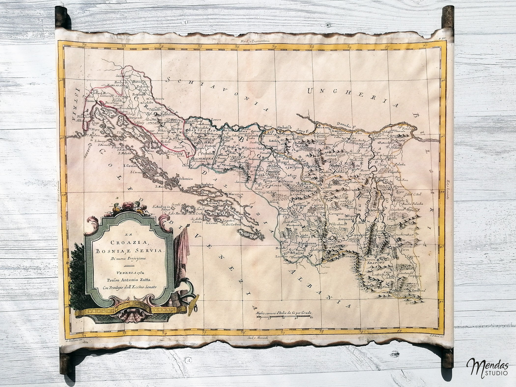 Old Map of Croatia, Bosnia-herzagovenia and Serbia 1782, Handmade ...