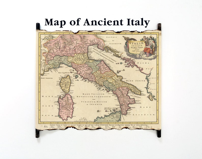 18th Century Map of Ancient Italy, Old Map of Italy, Italiae Antiquae ...