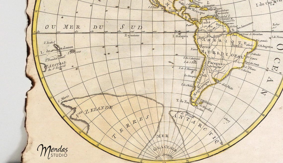 1785 Vintage Map of North America and South America on Handmade Scroll ...