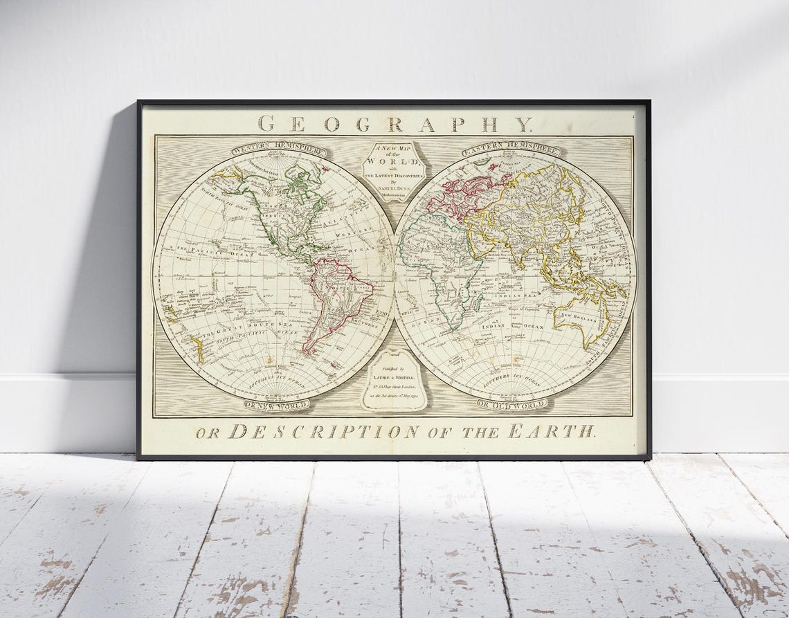 Map of the World 1794. by Cartographer Samuel Dunn, Geography or ...
