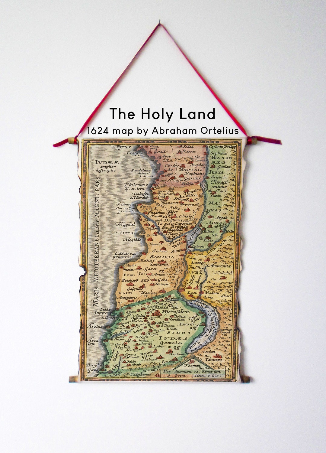 Antique Map the Holy Land 1624, Detail Map by Abraham Ortelius on ...