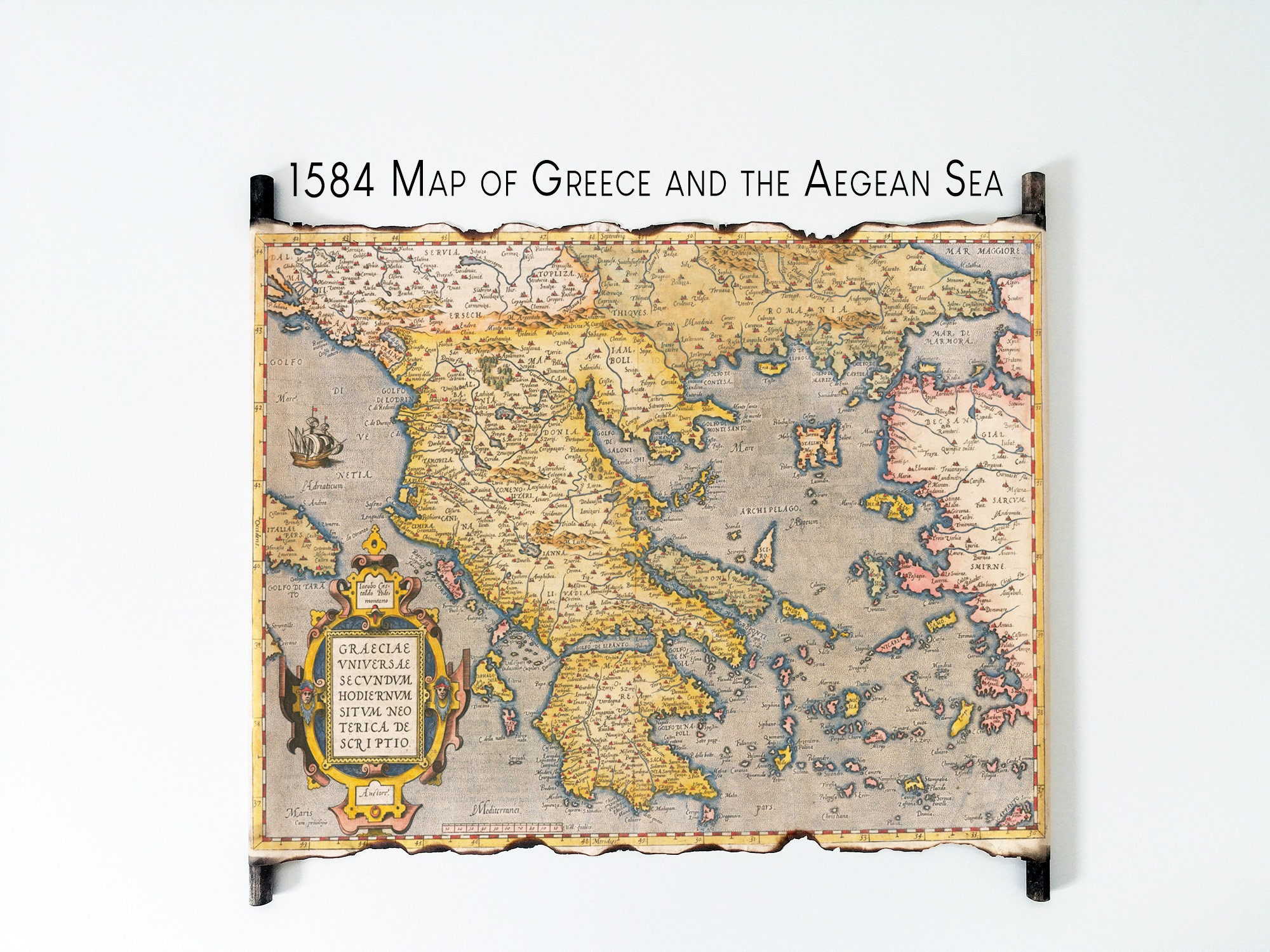 1584 Map of Greece and the Aegean Sea by Abraham Ortelius on Handmade ...