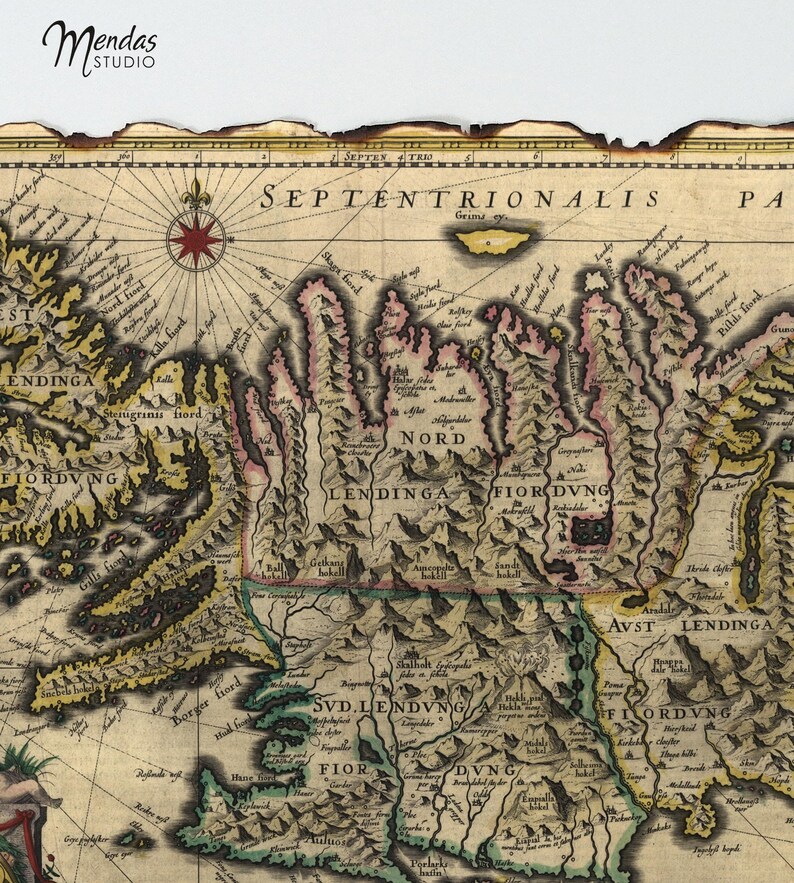 1635 Map of Iceland, Vintage Iceland Map, 17th Century Map by Willem Janszoon Blaeu, Tabula ...