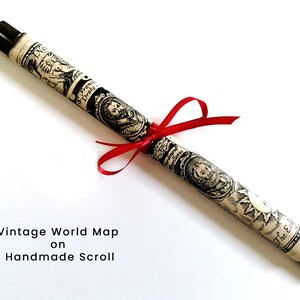 Vintage World Map on Handmade Scroll, Old World Scroll Map, Antique ...