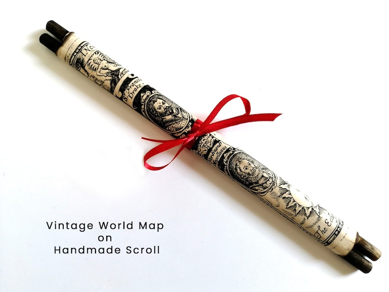 Vintage World Map on Handmade Scroll, Old World Scroll Map, Antique ...