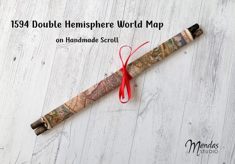 1594 Double Hemisphere Old World Map, Poster Map, Handmade Scroll, 1594 ...