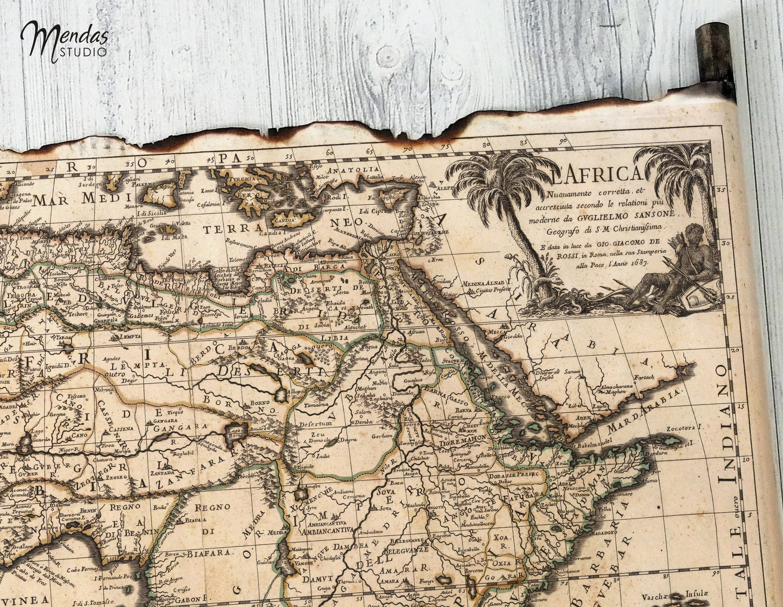 1687 Map of Africa on Handmade Scroll, L'africa, Old Map of Africa ...