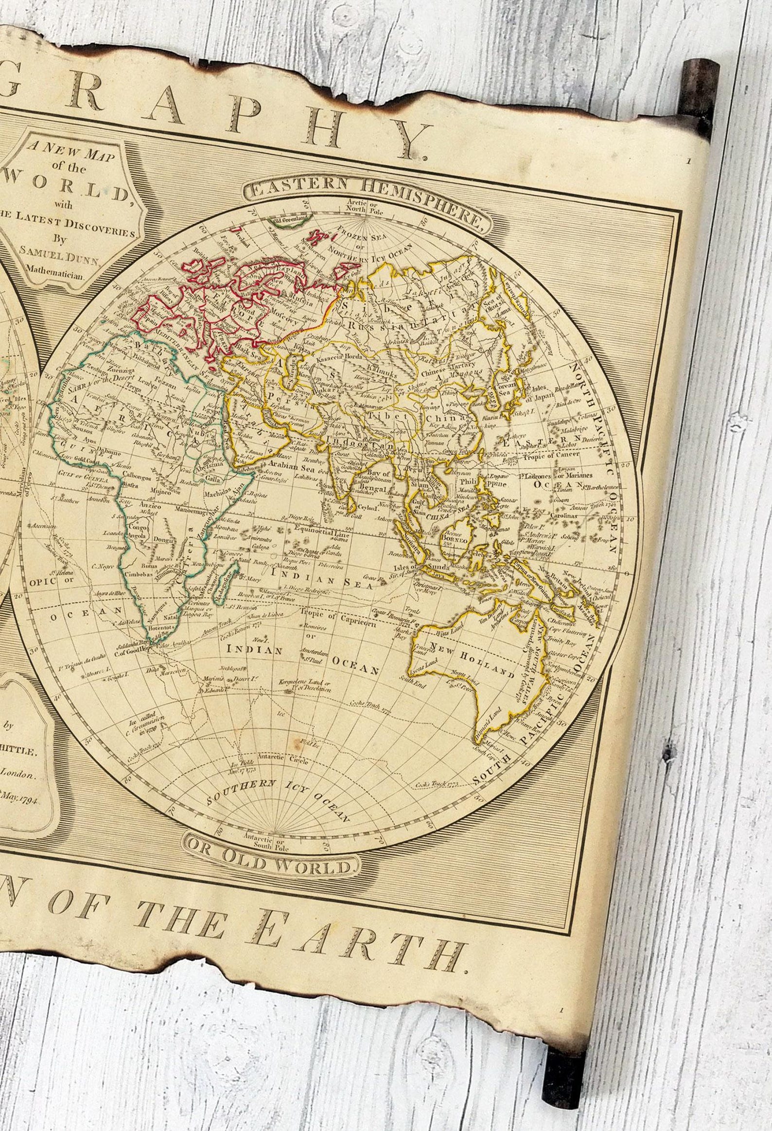 Map of the World 1794. by Cartographer Samuel Dunn, Geography or ...