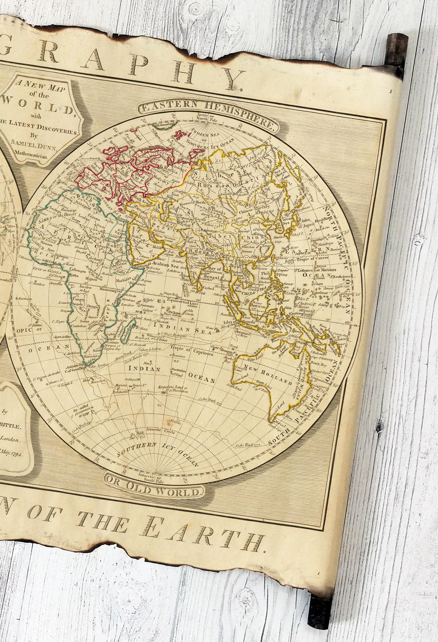 Map of the World 1794. by Cartographer Samuel Dunn, Geography or ...