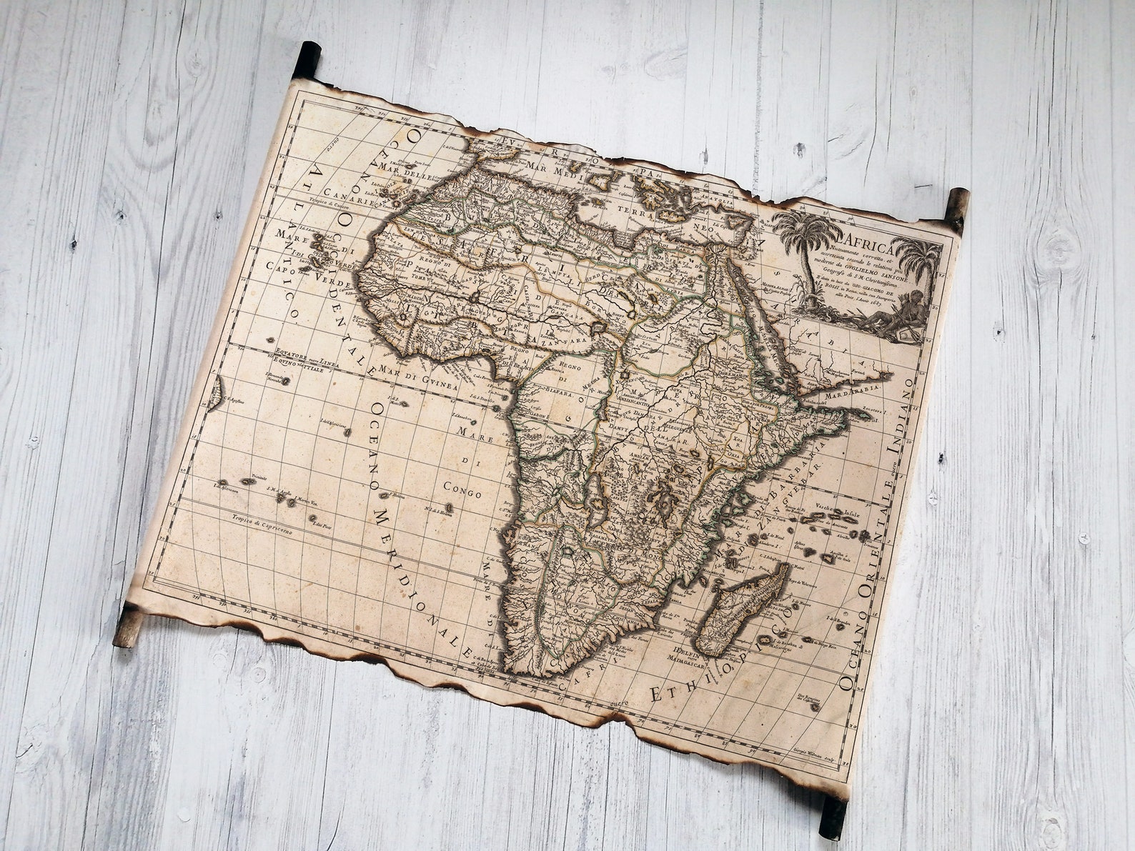 1687 Map of Africa on Handmade Scroll, L'africa, Old Map of Africa ...