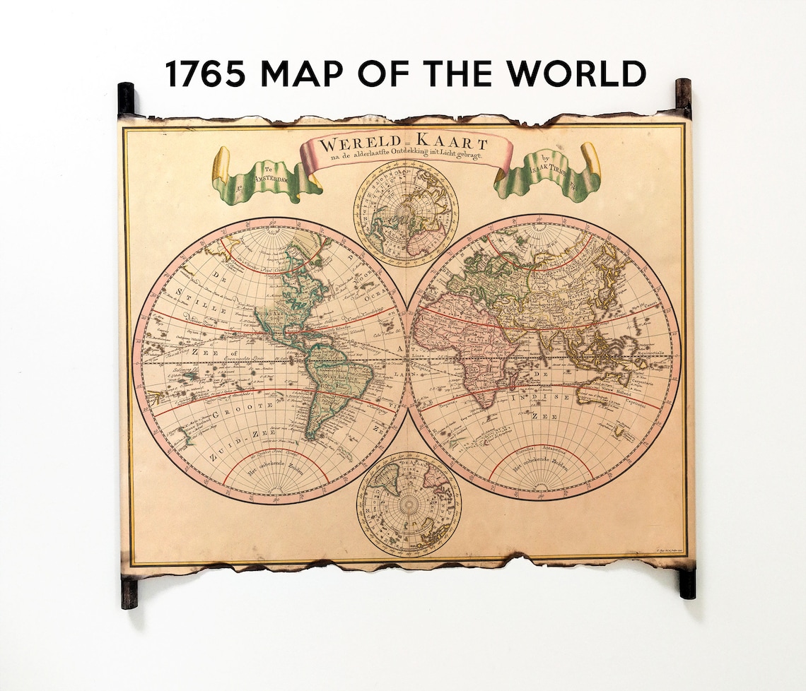 1765 Map of the World, Old World Map, Vintage Double Hemisphere World ...