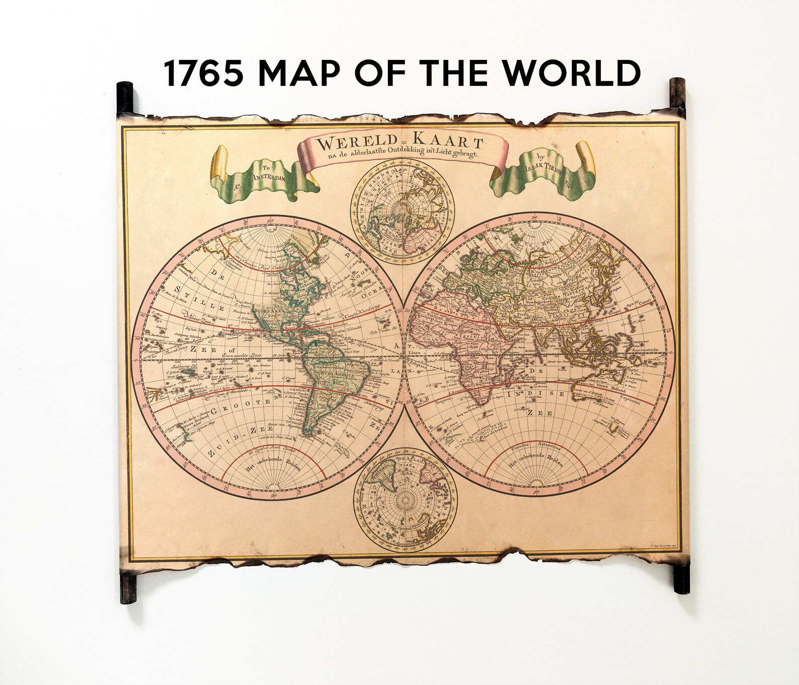1765 Map of the World, Old World Map, Vintage Double Hemisphere World ...