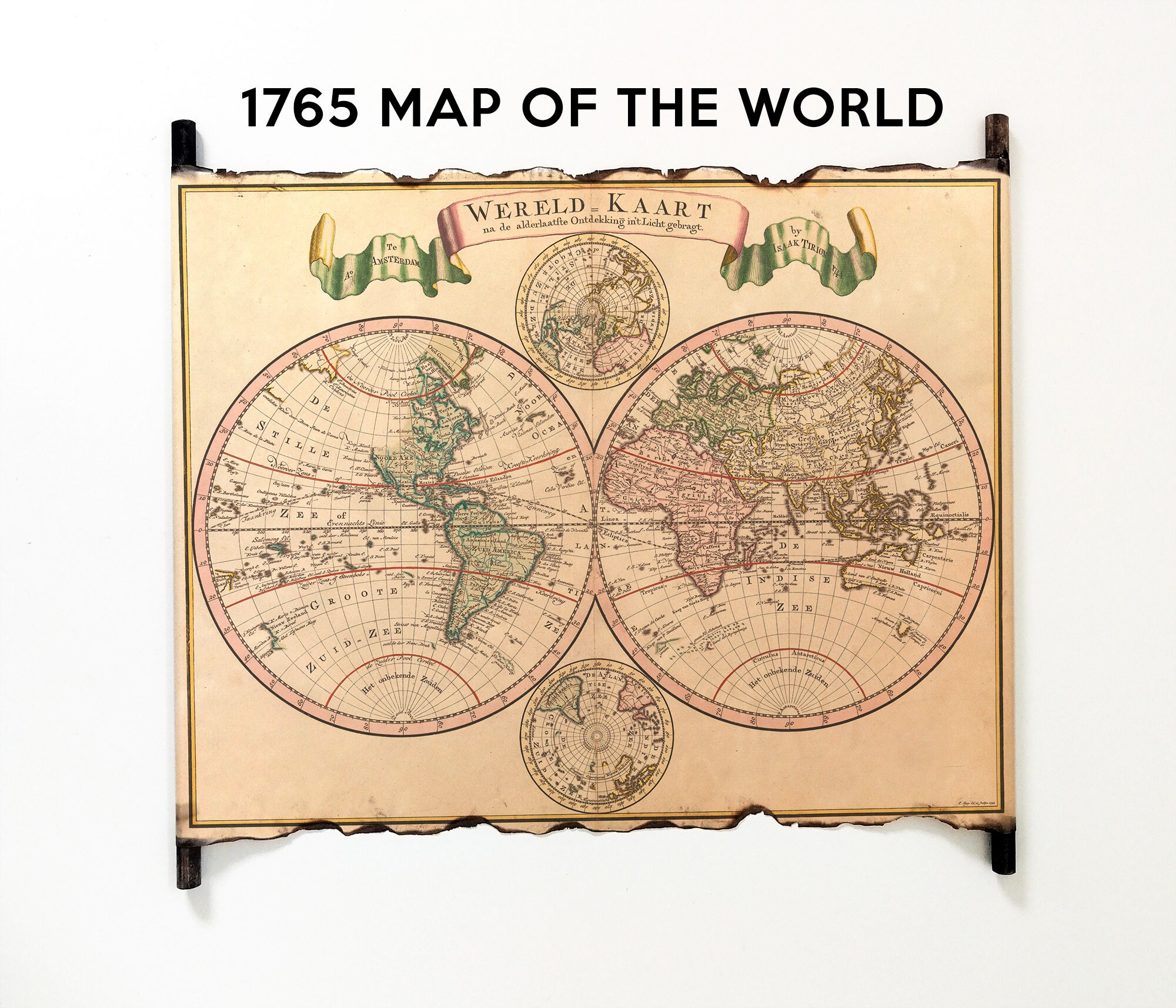 1765 Map of the World, Old World Map, Vintage Double Hemisphere World ...