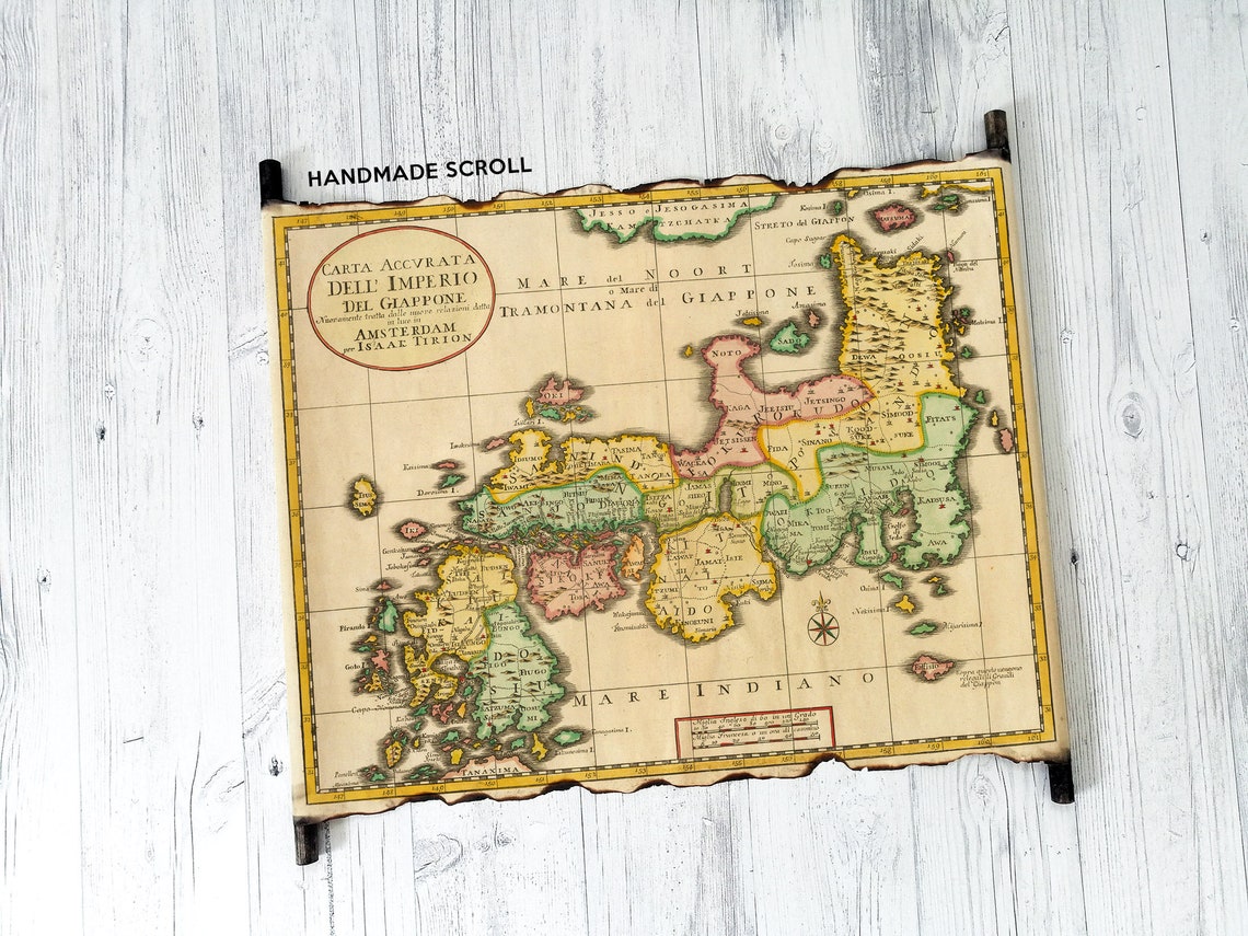 1740 Map of Japan on Handmade Scroll, Japan Old Map, Ancient Map of ...