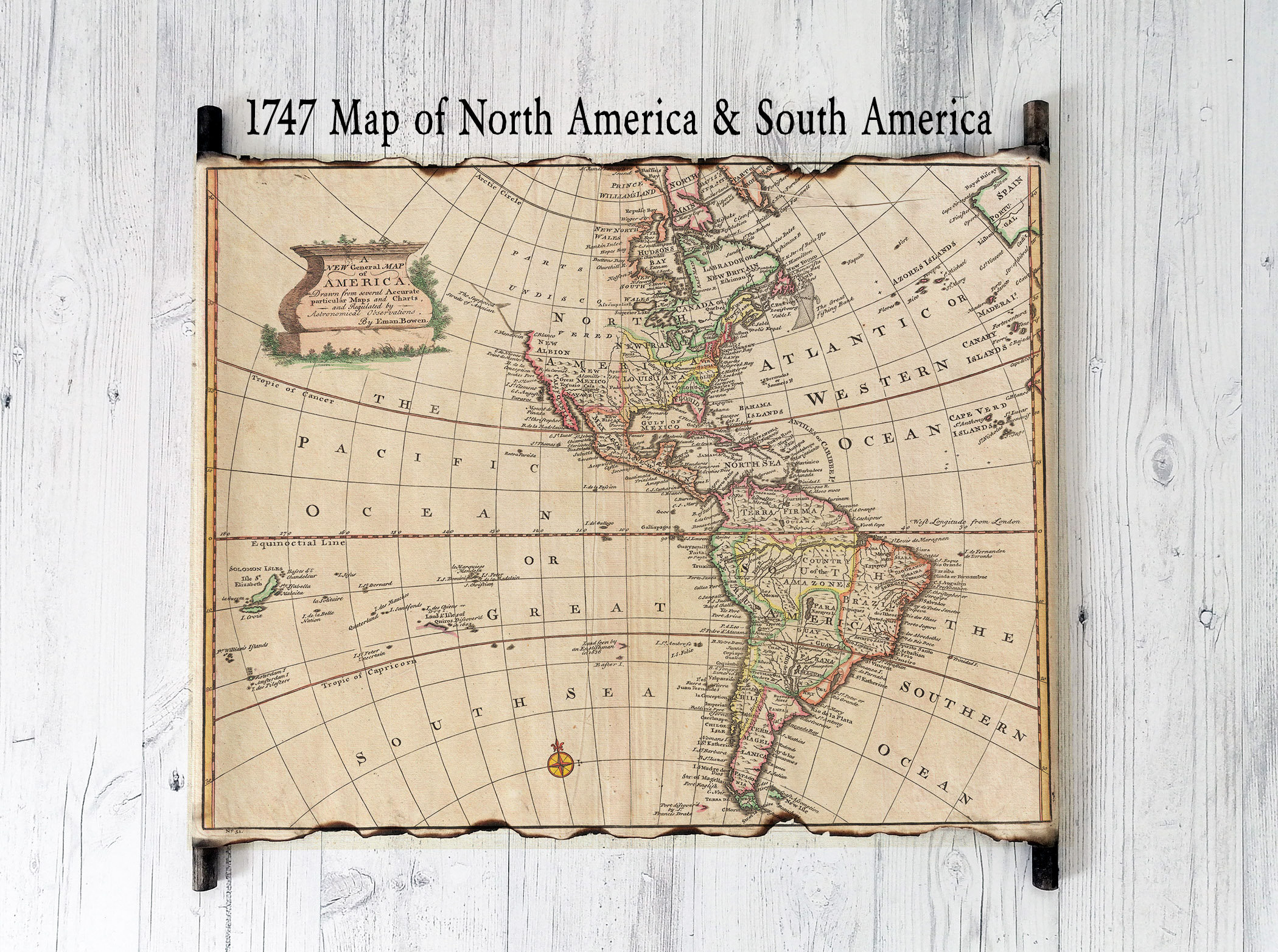 1747 Bowen Map of North America and South America, Antique Map of ...
