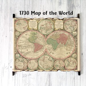 1730 Double Hemisphere Map of the World by Matthaus Seutter, Poster Map ...