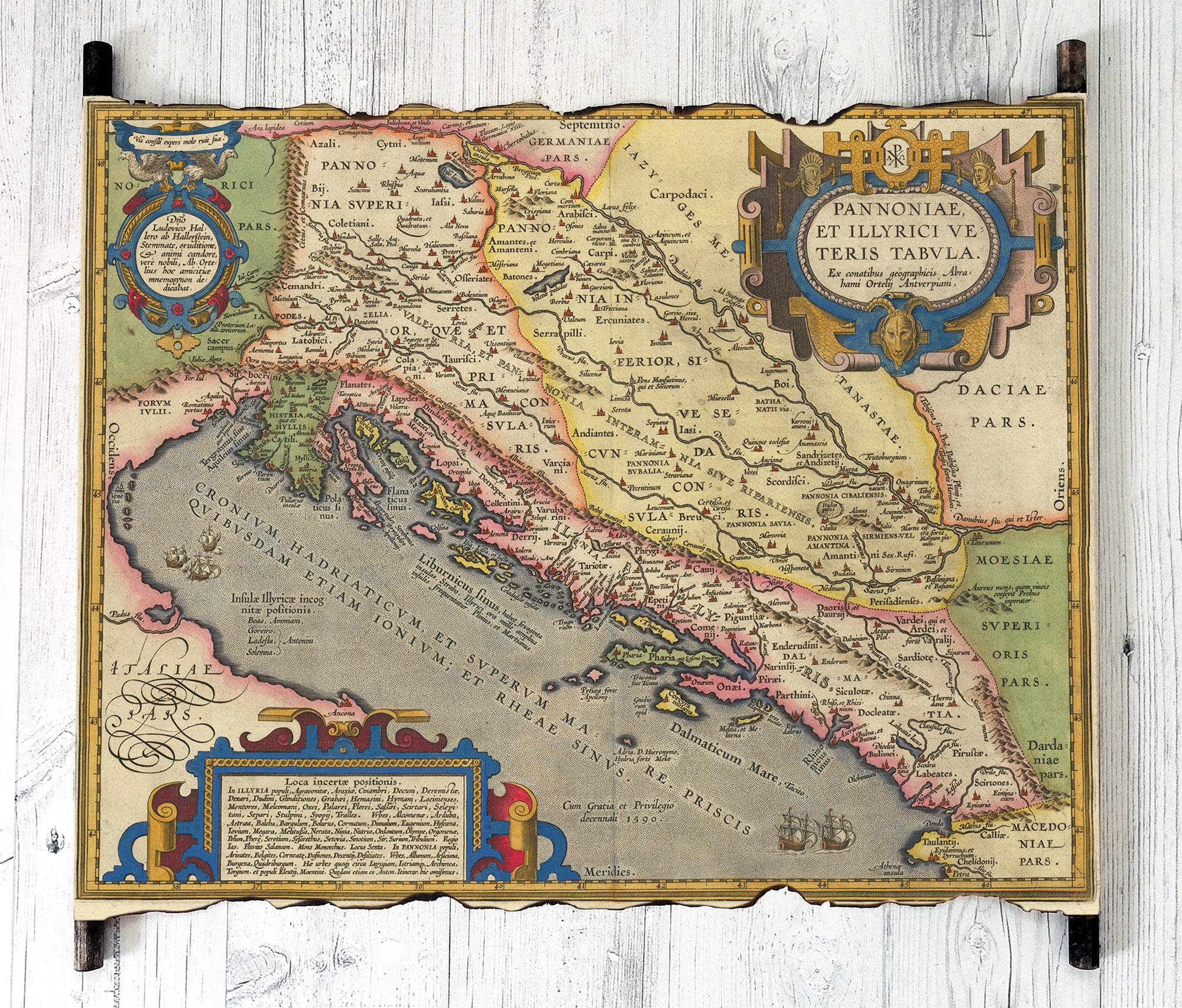 Map of Pannonia and Illyria 1590, Old Map of Southeastern Europe ...