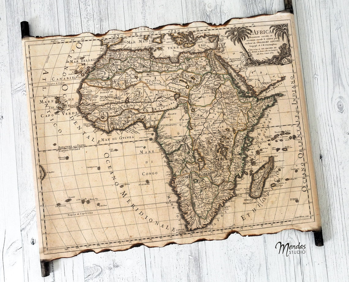 1687 Map of Africa on Handmade Scroll, L'africa, Old Map of Africa ...