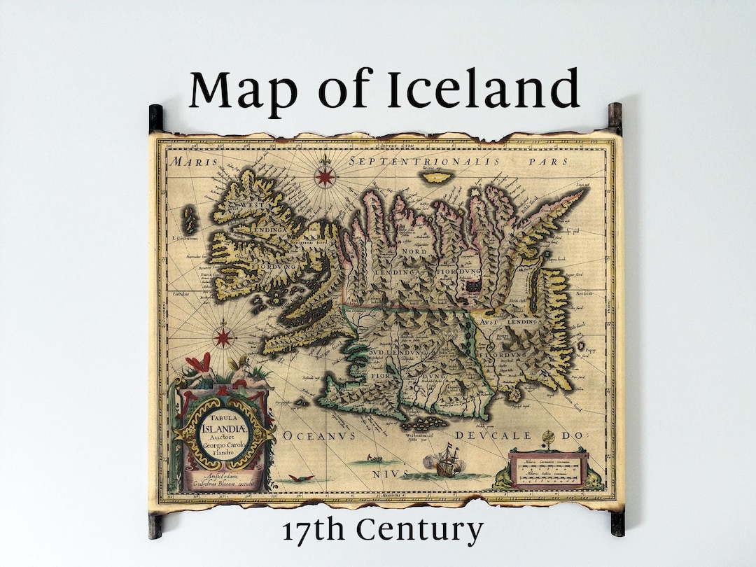 1635 Map of Iceland, Vintage Iceland Map, 17th Century Map by Willem ...