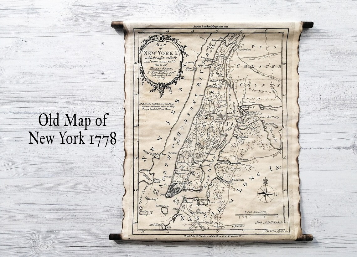 NEW YORK Old Map 1778 Scroll Poster, Revolutionary War-era Map of ...