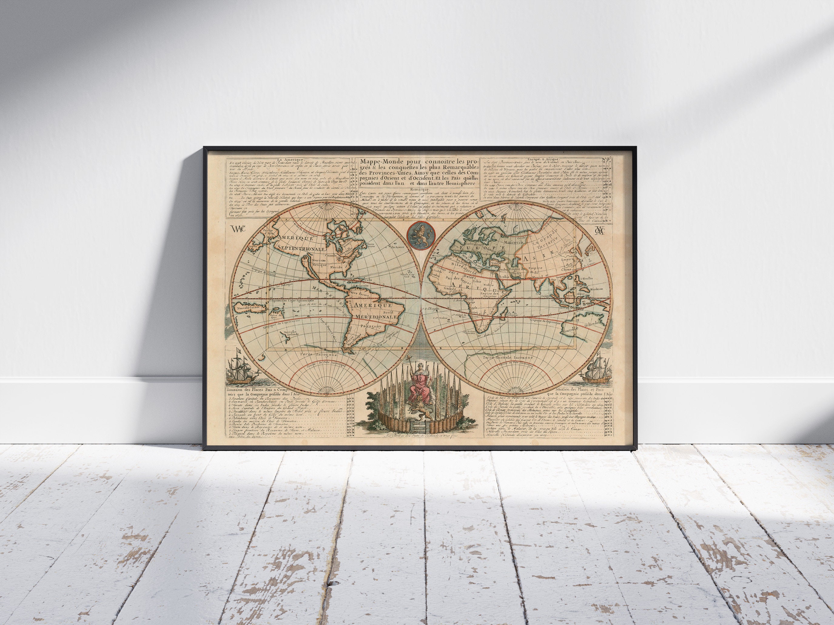 Old Map of the World, Vintage World Map, Interesting Double Hemisphere ...