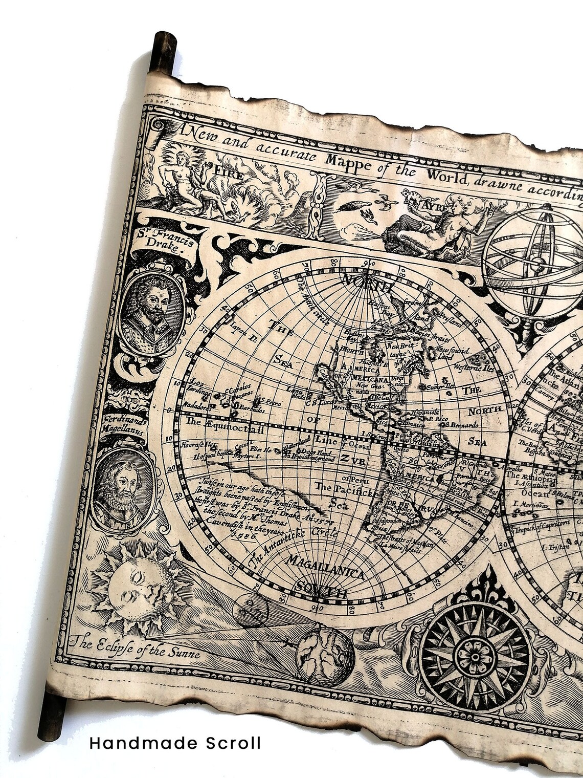 Vintage World Map on Handmade Scroll, Old World Scroll Map, Antique ...