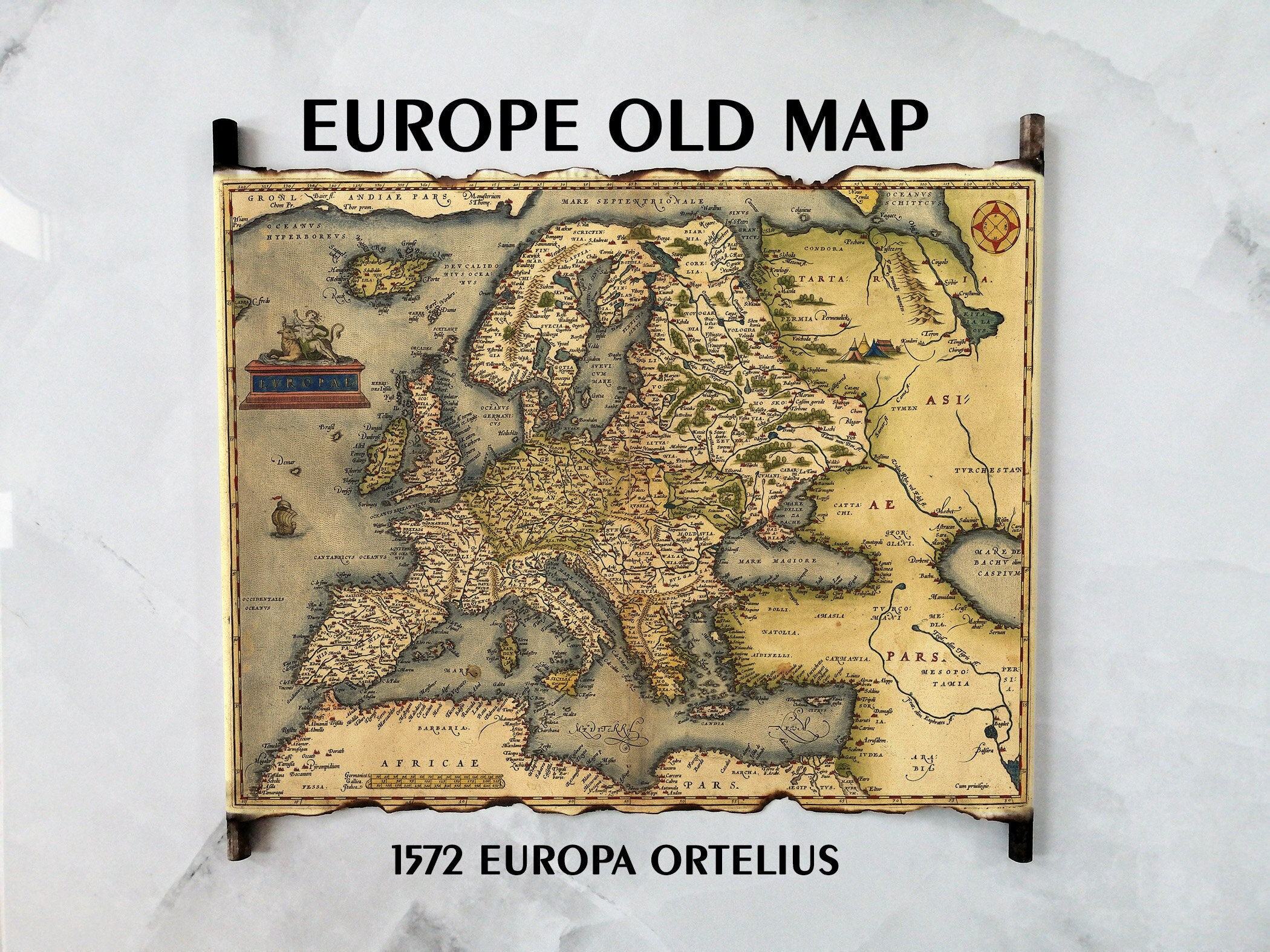 Vintage Map of Europe by Abraham Ortelius 1572 Europa Ortelius, Old Map of Europe on Handmade ...